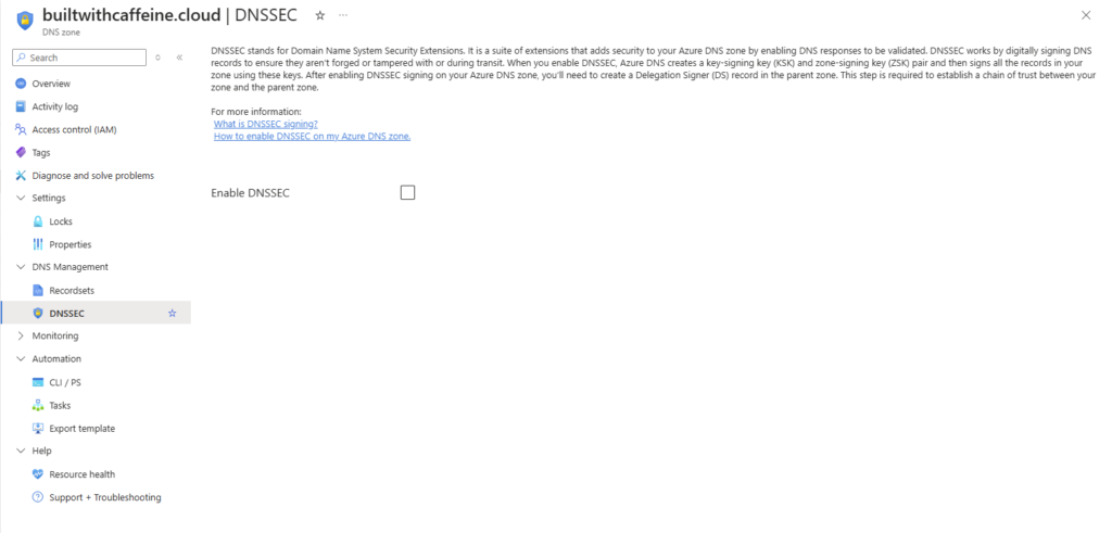 Configuring DNSSEC for Azure DNS